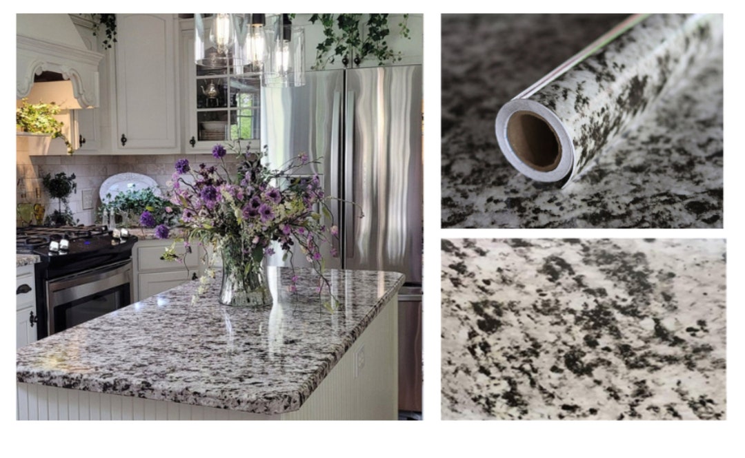 Ez Faux Decor Countertop Vinyl Cover White Black Granite Laminate Sheet ...
