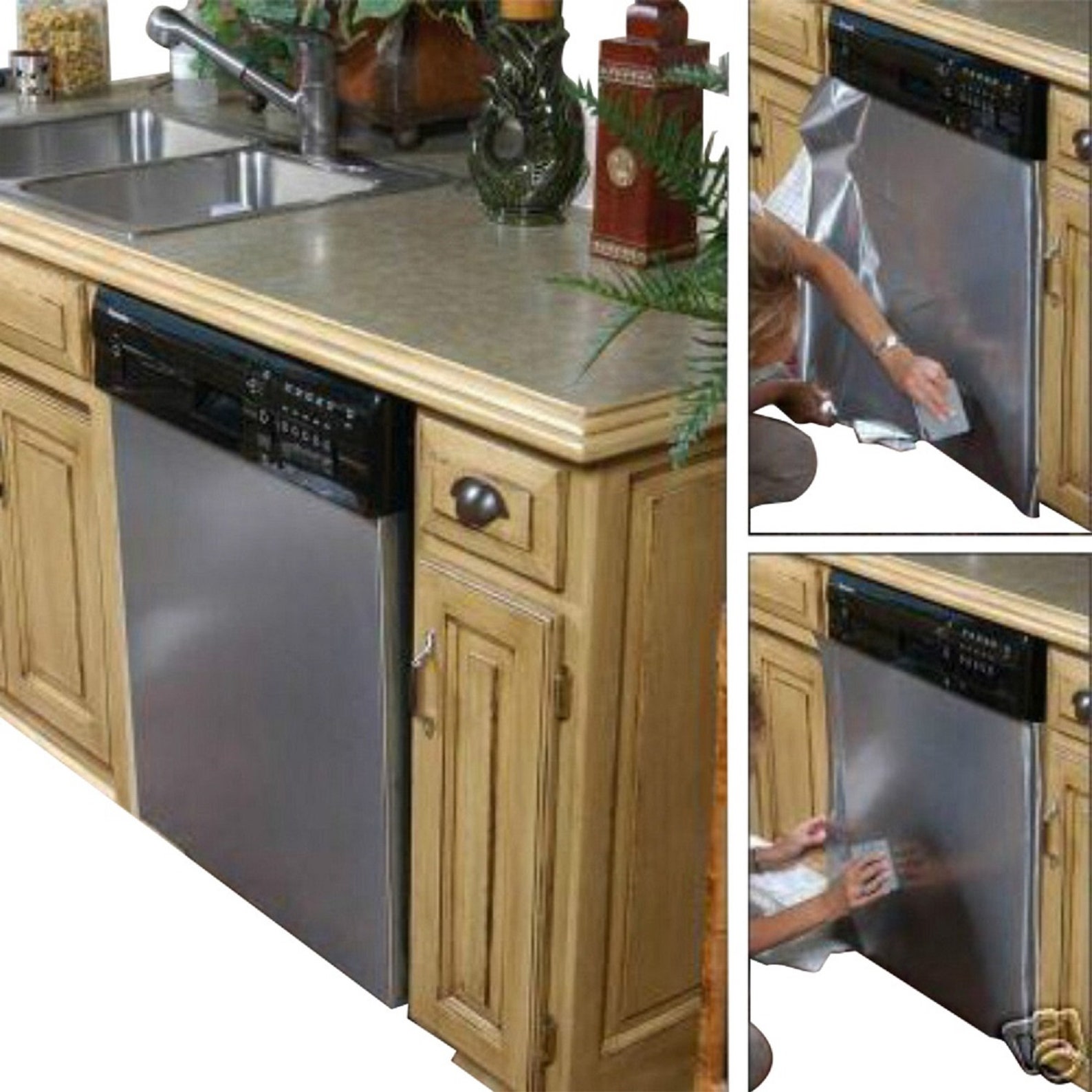 EZ Faux Decor Stainless Steel Appliance Cover Dishwasher Panel Vinyl ...