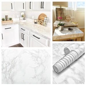 Peel and Stick Kitchen Countertop Wallpaper White and Gray Marble Self ...