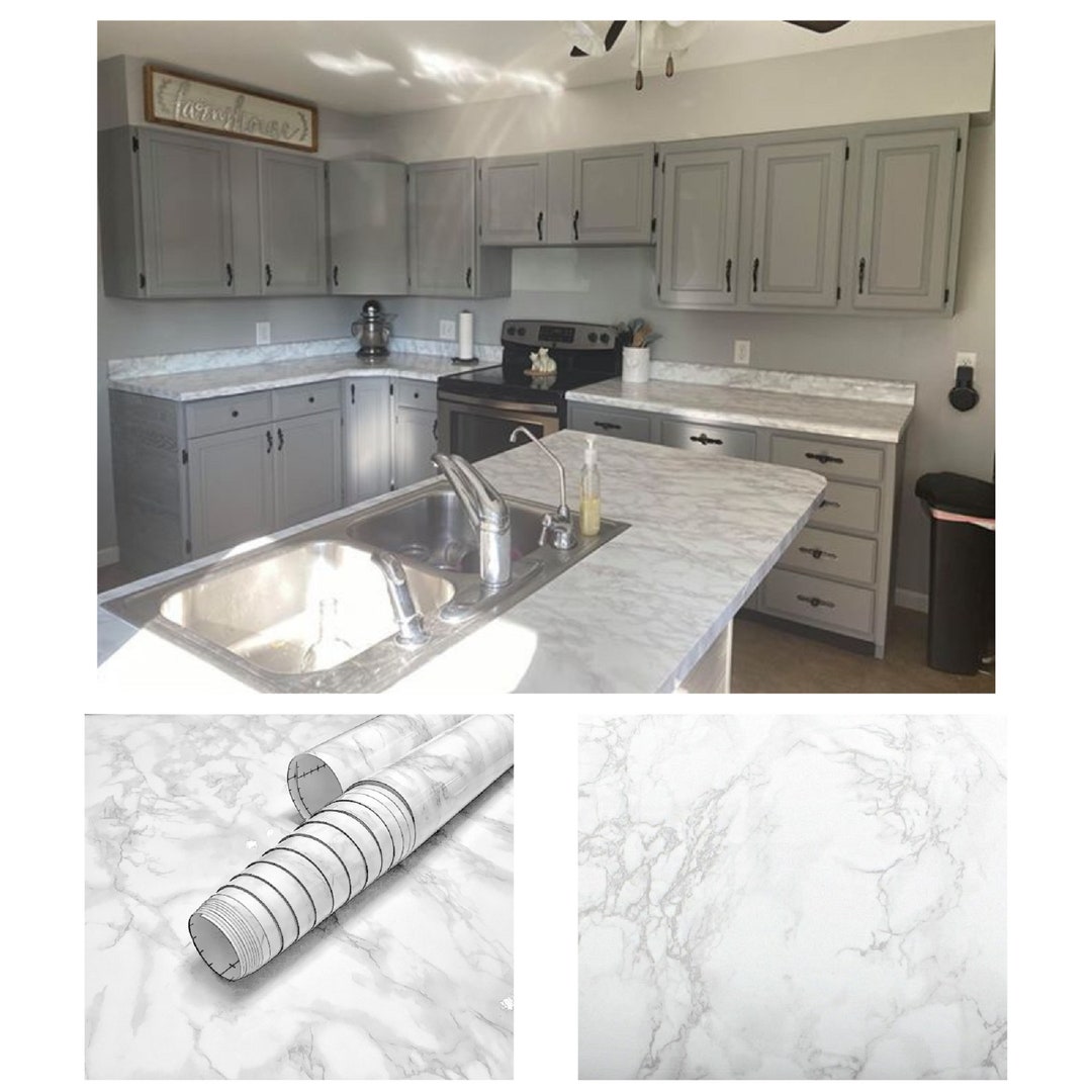 Ez Faux Decor Vinyl Countertop Wrap Waterproof White Marble Contact ...