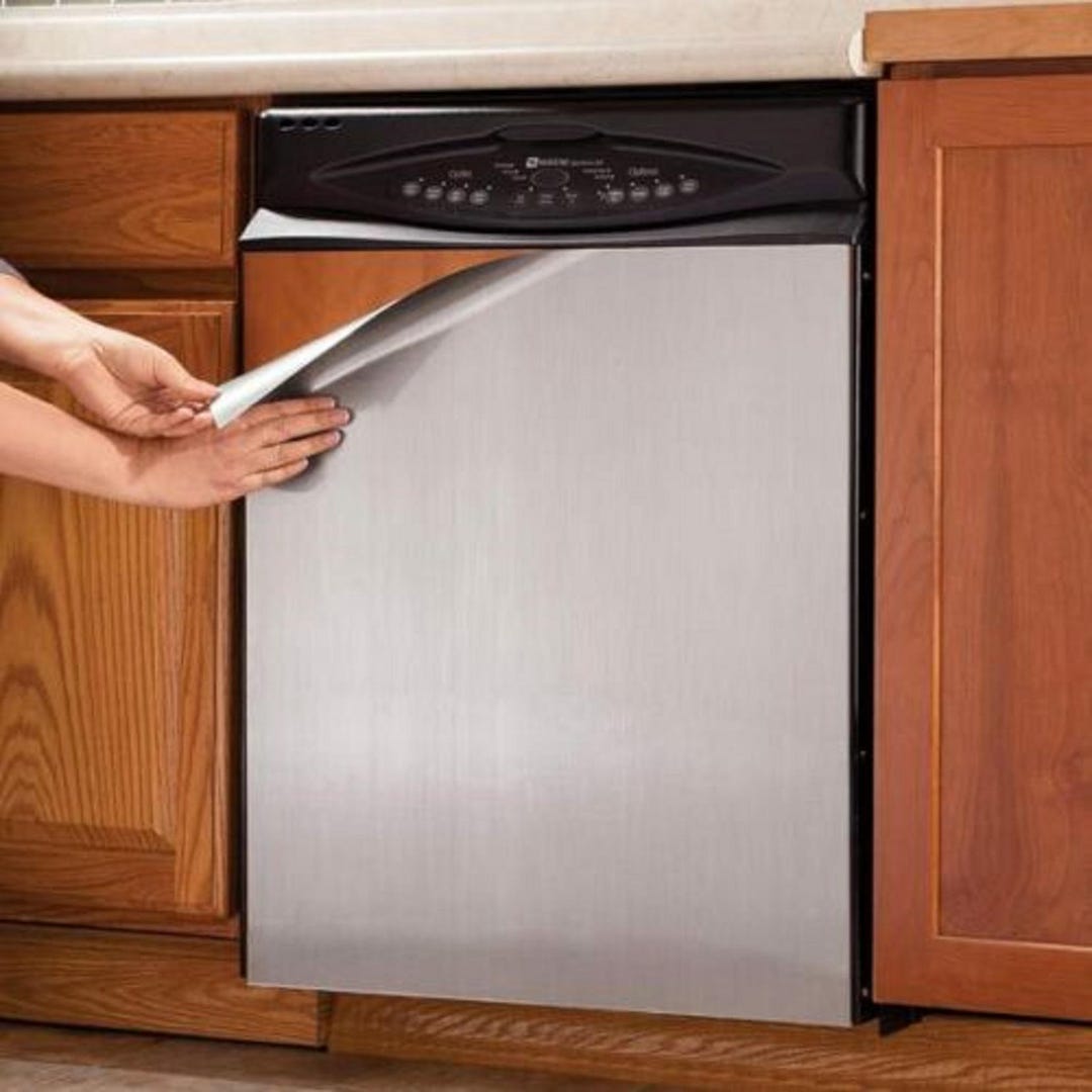 EZ Faux Decor Stainless Steel Appliance Cover Dishwasher Panel Vinyl ...