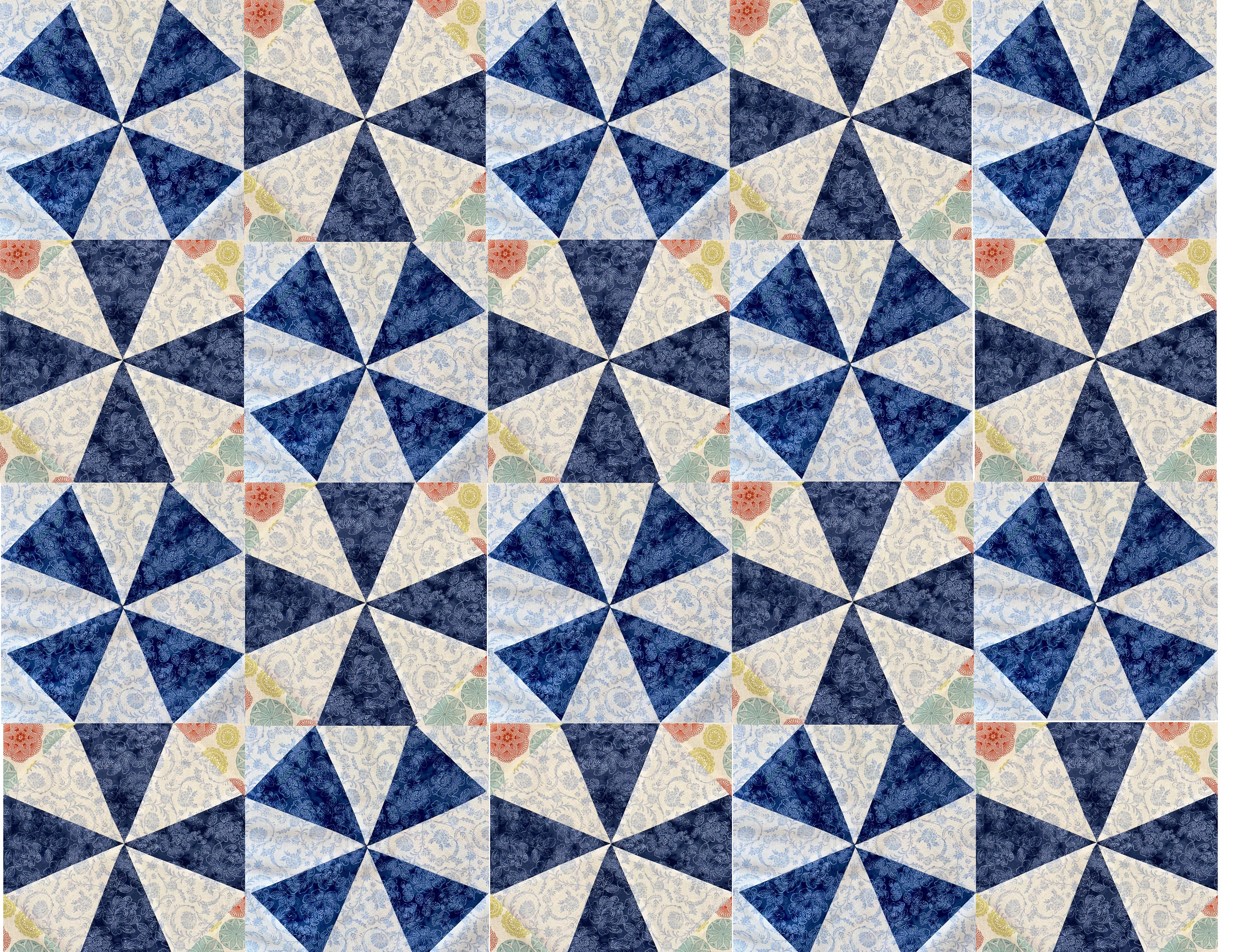 Beautiful 9 Blue Flower Garden Kaleidoscope Quilt Pre-cut Block Kits, L ...
