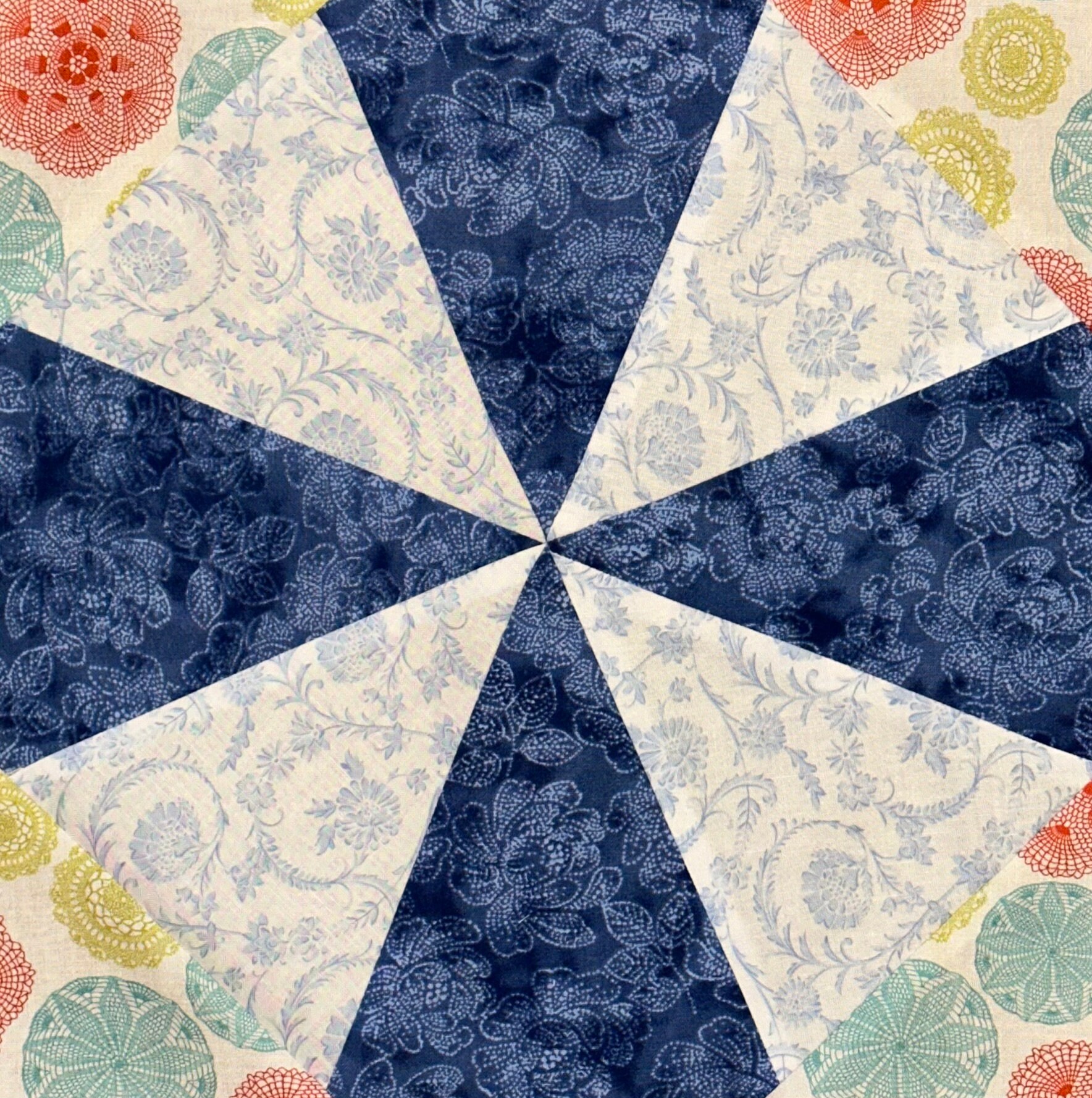 Beautiful 9 Blue Flower Garden Kaleidoscope Quilt Pre-cut Block Kits, L ...