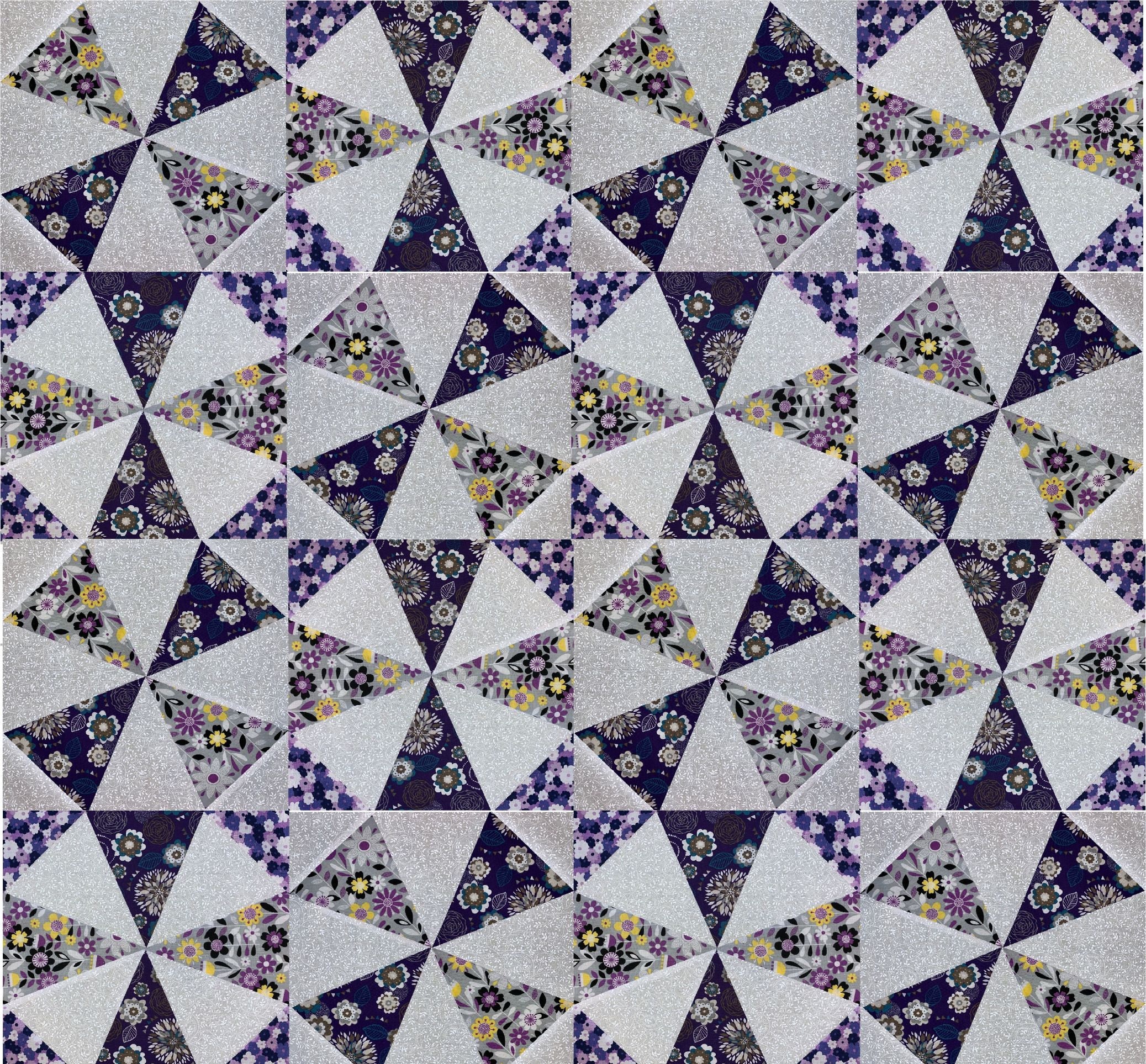 Beautiful 9 Puple Flower Garden Kaleidoscope Quilt Pre-cut Block Kits ...