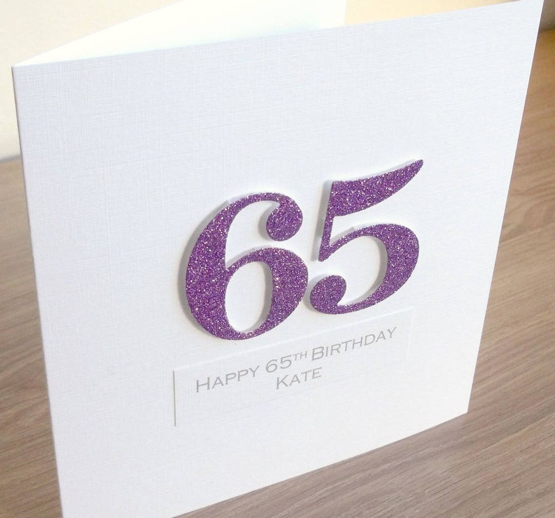 Handmade 65th Birthday Card, Personalized, Can Be Any Age, Colour, Name ...