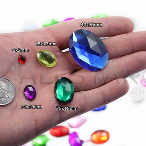 4PCS 40x30mm Large Flat Back Acrylic Oval Jewels Cosplay Embellishments ...
