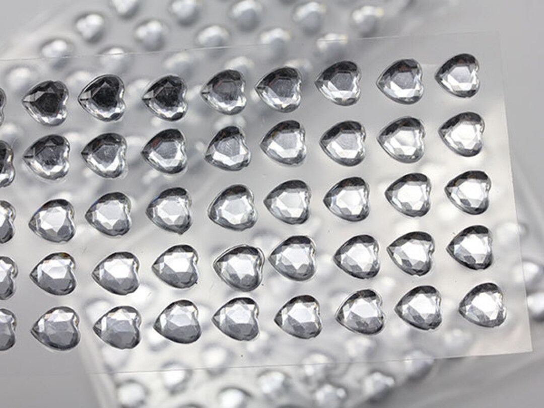 250PCS Crystal Clear Acrylic Stick on Heart Rhinestones Self Adhesive ...
