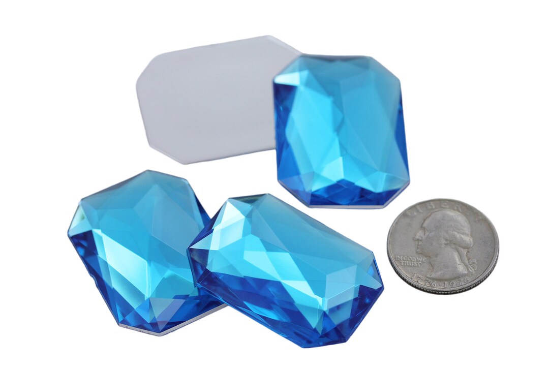 Blue Aqua 40x30mm Flat Back Octagon Acrylic Rhinestones Plastic Gems ...