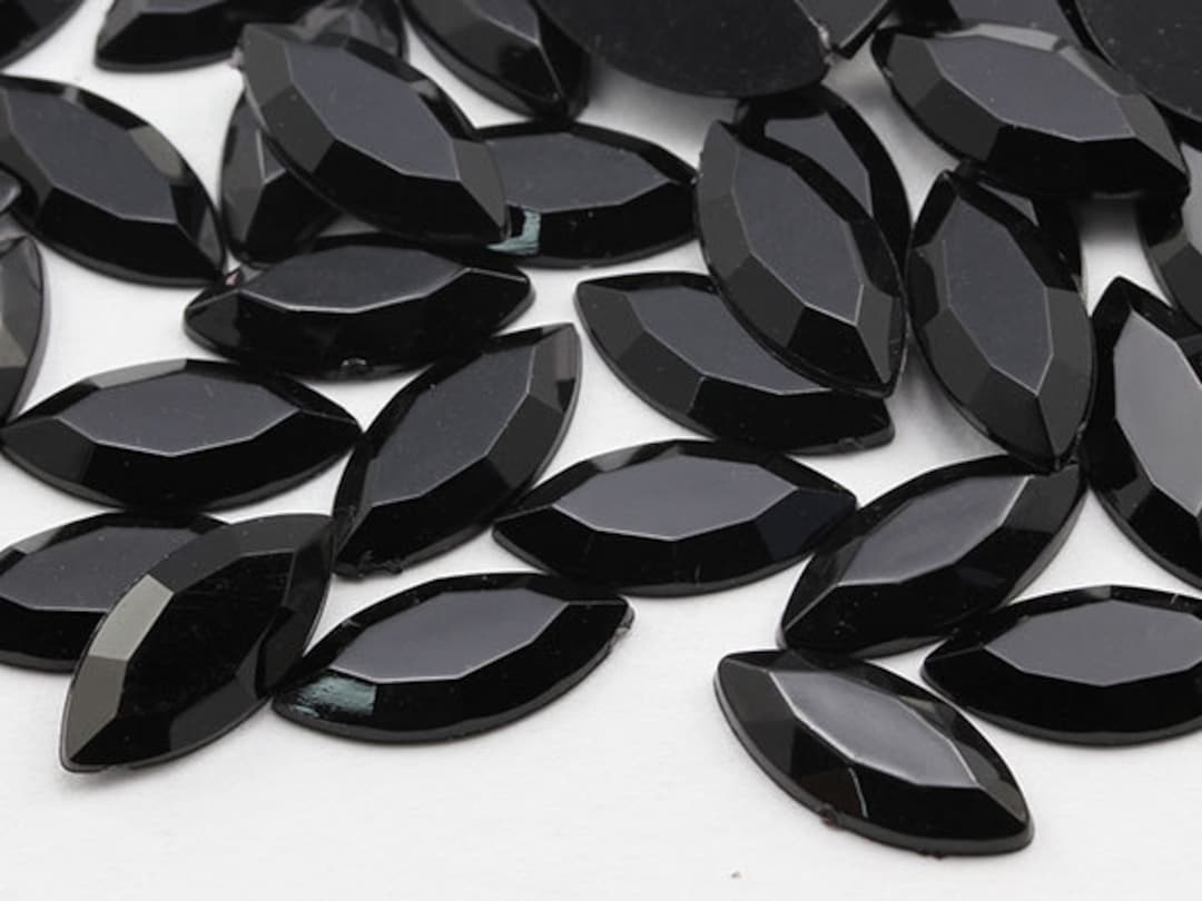 Jet Black Flat Back Navette Flat Back Acrylic Rhinestones Marquise ...
