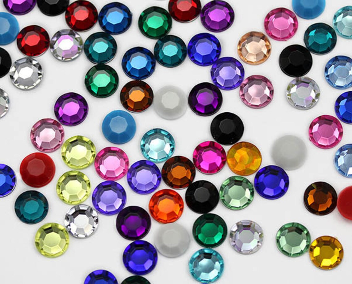 Assorted Colors Acrylic Rhinestones High Quality Flat Back Round ...