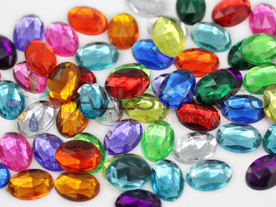 Assorted Colors Oval Jewels Flat Back Acrylic Jewels Plastic ...