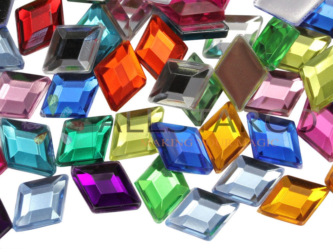 10x7mm Assorted Colors Mix Flat Back Diamond Plastic Embellishments ...