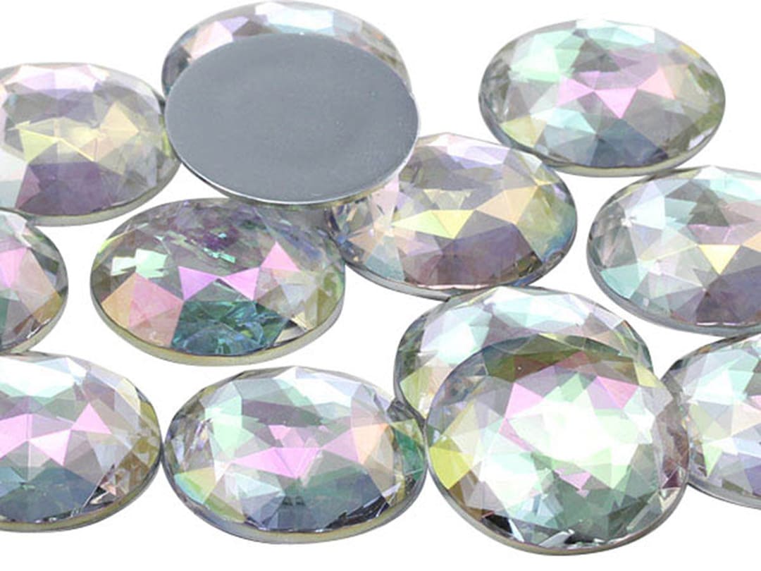 Crystal AB Flat Back Round Acrylic Rhinestones Plastic Circle Gems ...