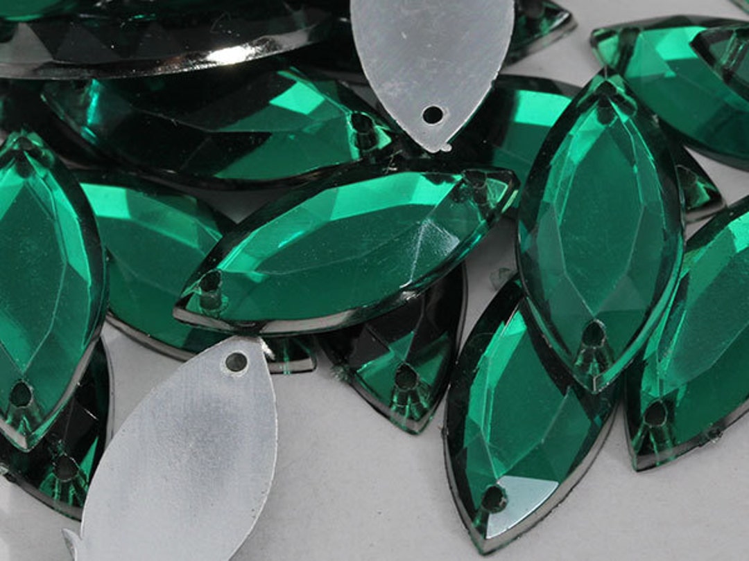 20x9mm Green Emerald CH18 Navette Flat Back Loose Acrylic Sew on Beads ...