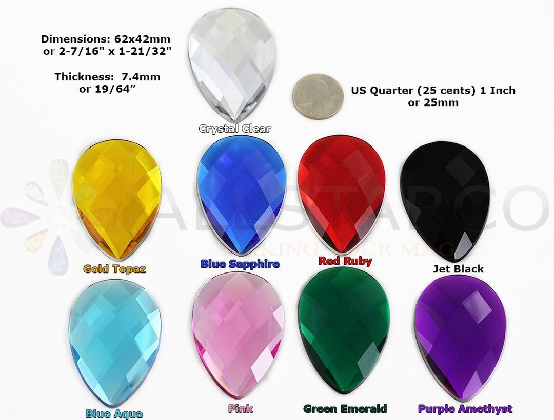 2PCS Extra Large Teardrop Gems 62x42mm Acrylic Rhinestones Plastic ...