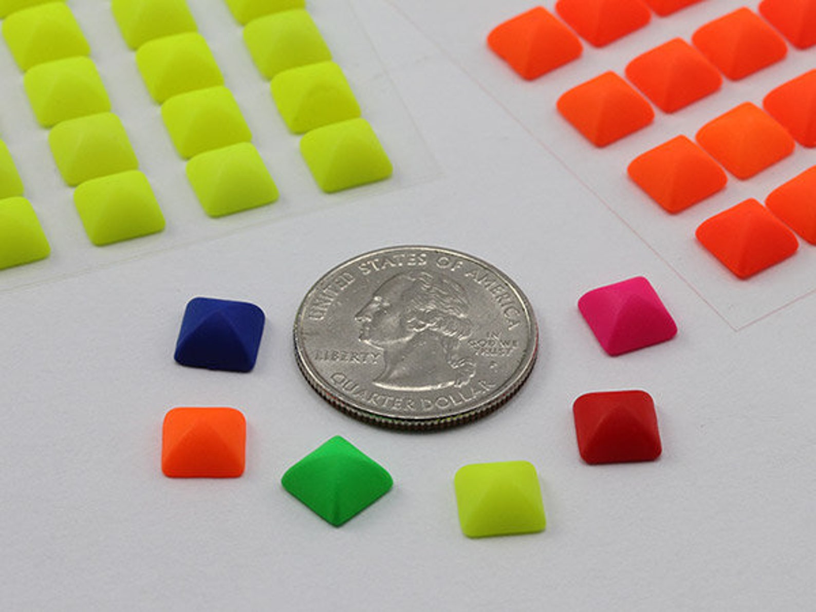 200PCS Stick on Neon Square Pyramids Rhinestones Sticker Body Face Gems ...