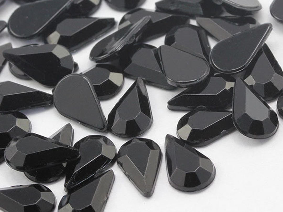 Jet Black Teardrop Acrylic Rhinestone Flat Back Plastic Gemstone ...
