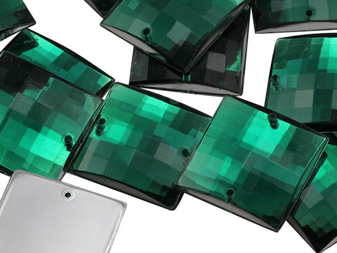 Green Emerald Flat Back Square Sew on Beads for Crafts Plastic Acrylic ...