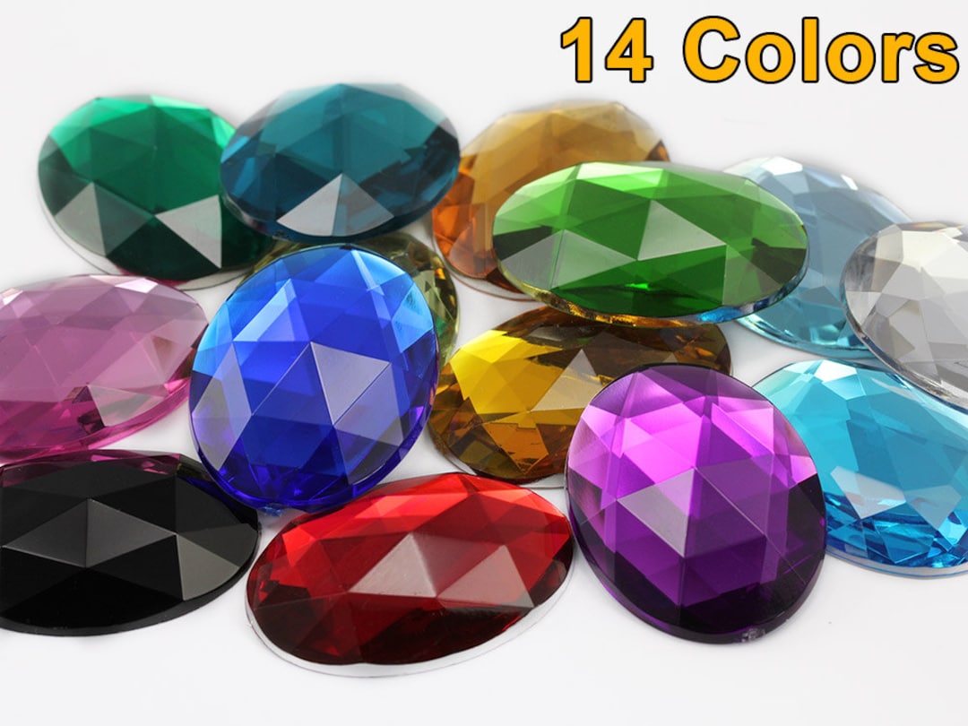 4PCS 40x30mm Large Flat Back Acrylic Oval Jewels Cosplay Embellishments ...