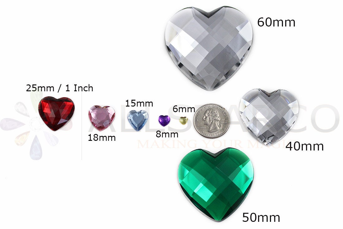 Blue Aqua Flat Back Heart Acrylic Jewels Plastic Rhinestones ...