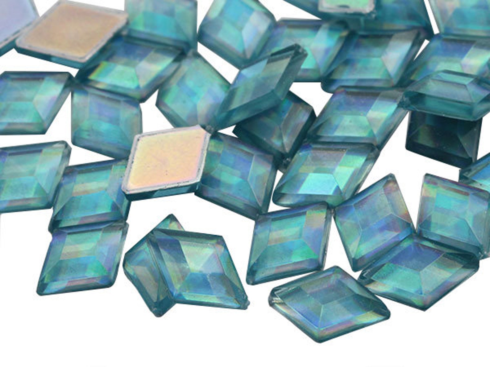 Blue Aqua Flat Back Diamond Acrylic Rhinestones Rhombus Jewels for ...