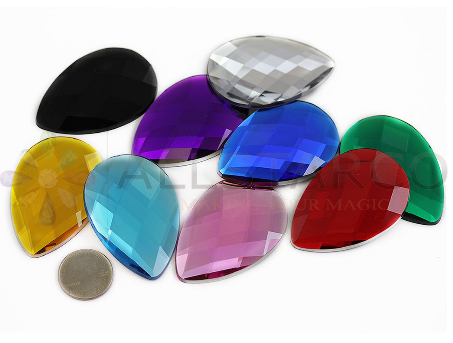 Pink Rose Flat Back Teardrop Acrylic Rhinestones Plastic Gems Jewellery ...