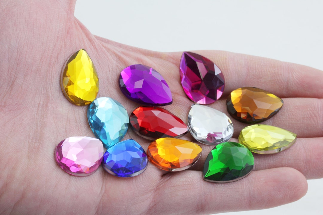 60PCS Assorted Colors Teardrop Flat Back Acrylic Rhinestones Plastic ...