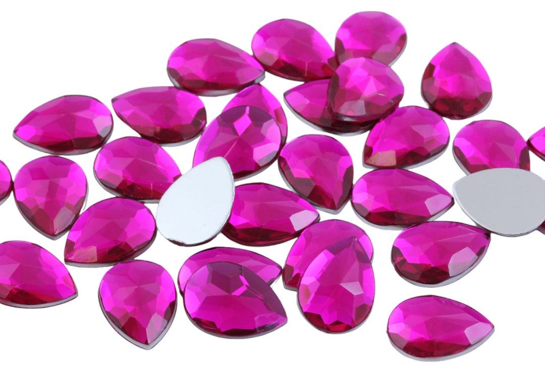 Pink Fuchsia Flat Back Teardrop Acrylic Rhinestones Plastic Gems for ...