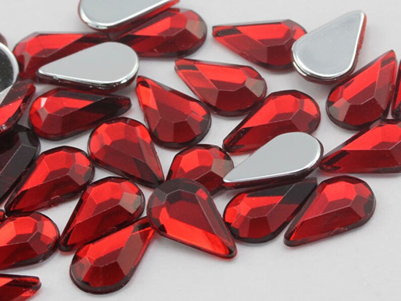 250PCS Red Ruby Acrylic Stick on Teardrop Rhinestones Self Adhesive ...