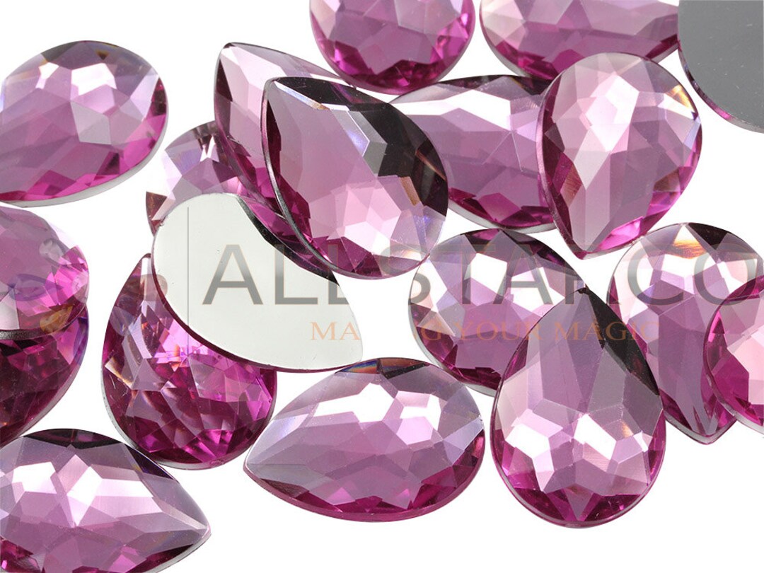 Pink Rose Flat Back Teardrop Acrylic Rhinestones Plastic Gems Jewellery ...
