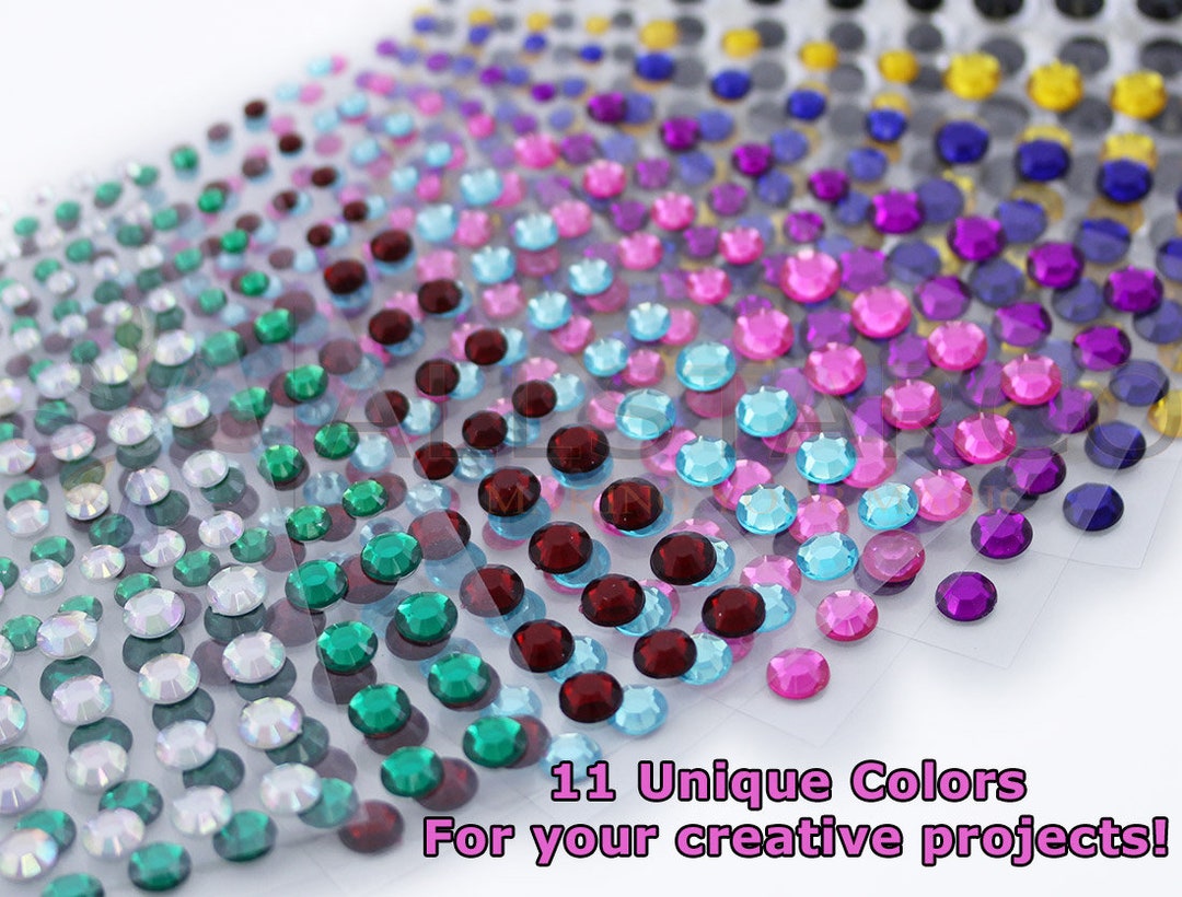 11 COLORS! 480PCS Self Adhesive Acrylic Rhinestones 4mm 6mm 8mm Plastic ...