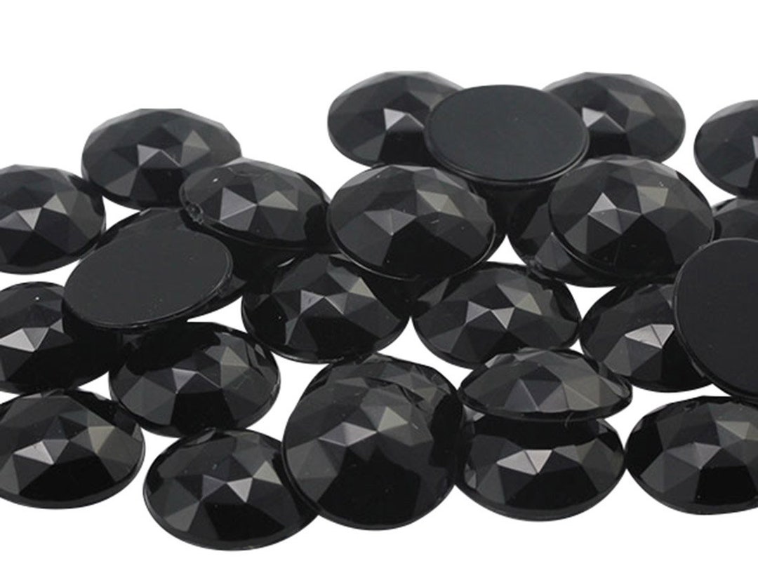 Jet Black Flat Back Round Acrylic Rhinestones Plastic Circle Gems for ...