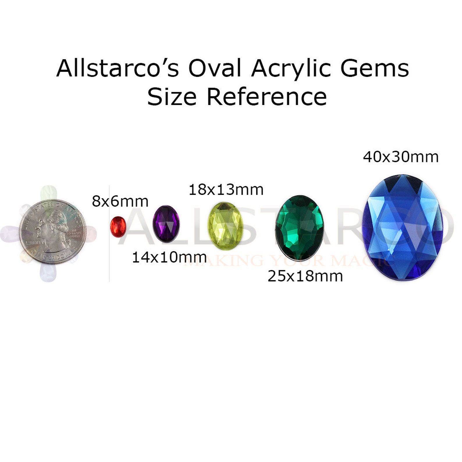 4PCS 40x30mm Large Flat Back Acrylic Oval Jewels Cosplay Embellishments ...