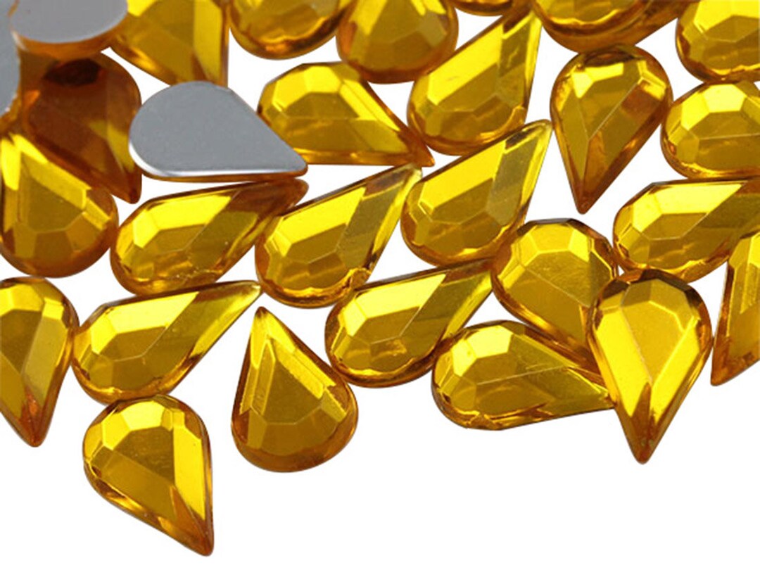Gold Topaz Flat Back Teardrop Acrylic Jewels Plastic Rhinestone Craft ...
