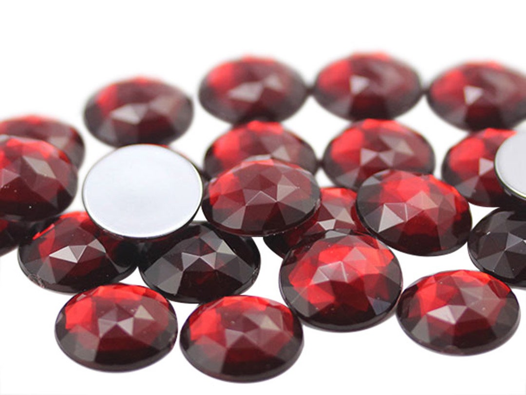 Red Dark Ruby Garnet Flat Back Round Acrylic Rhinestones Plastic Circle ...