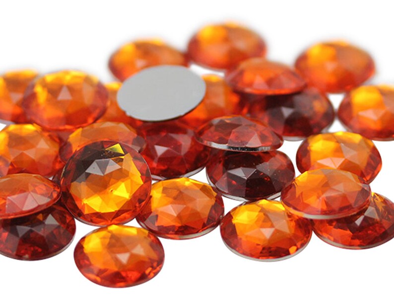 Large Orange Hyacinth Flat Back Round Acrylic Rhinestones Plastic ...