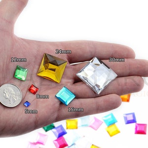 24mm 1" Flat Back Square Flat Back Acrylic Jewels Plastic Rhinestones ...