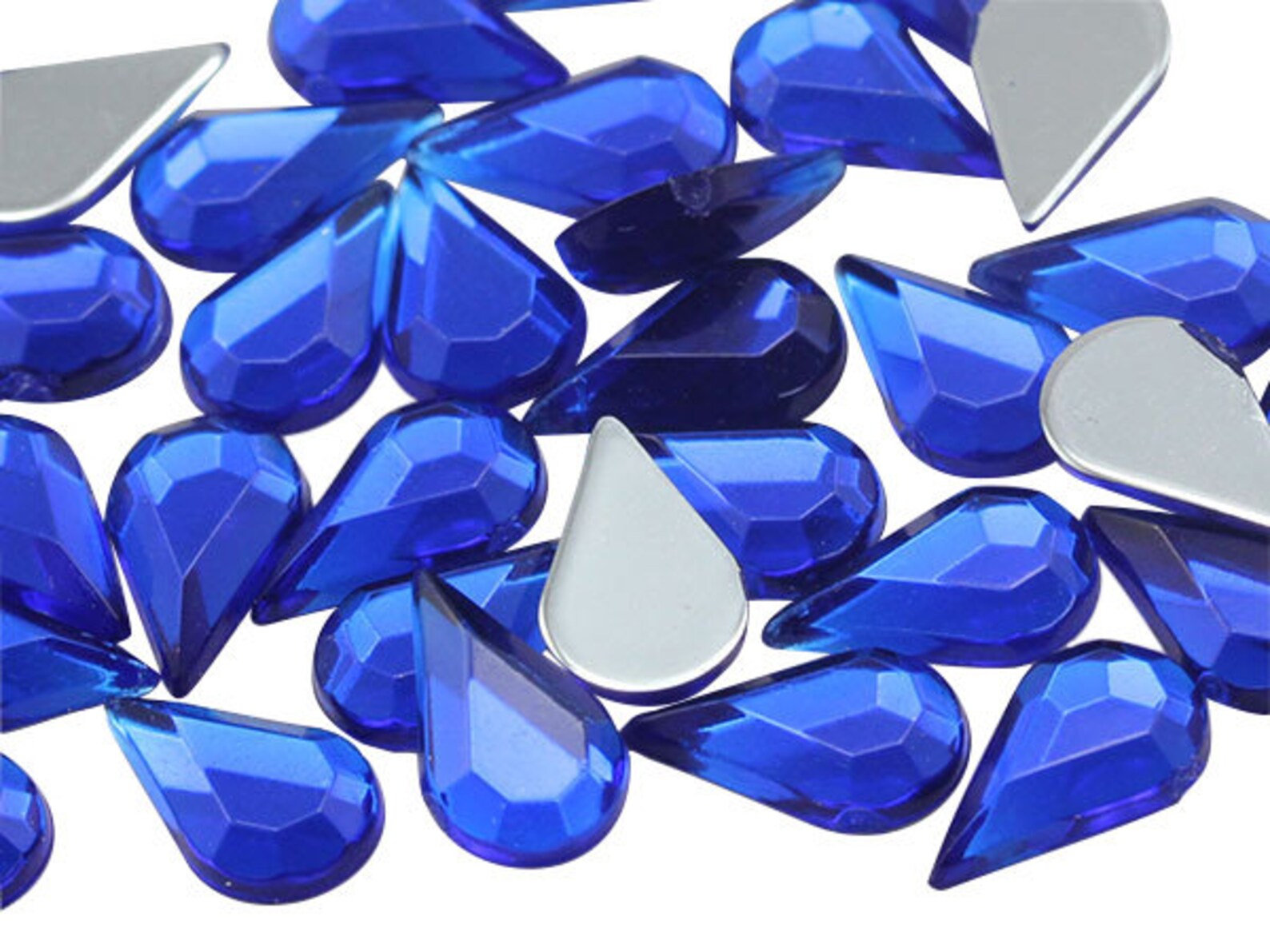 Blue Sapphire Flat Back Teardrop Acrylic Rhinestones Plastic Gems ...