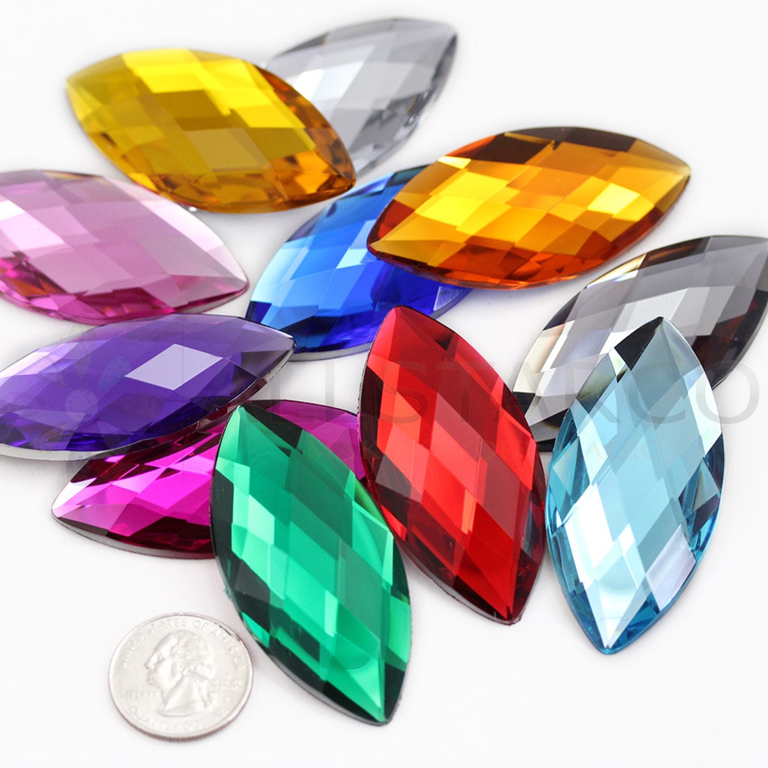 Assorted Colors Flat Back Navette Acrylic Jewels Marquise Rhinestones ...
