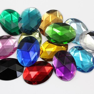 4PCS 40x30mm Large Flat Back Acrylic Oval Jewels Cosplay Embellishments ...
