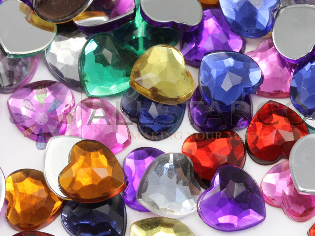 25mm 8mm 6mm Assorted Colors Mix Flat Back Heart Rhinestones Acrylic ...
