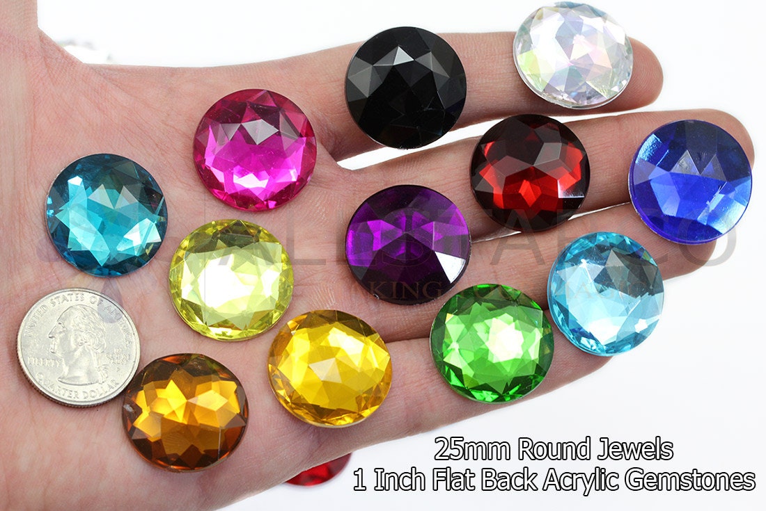 25mm Round Acrylic Jewels for Costume Making and Mosaic 1 Inch Flat ...