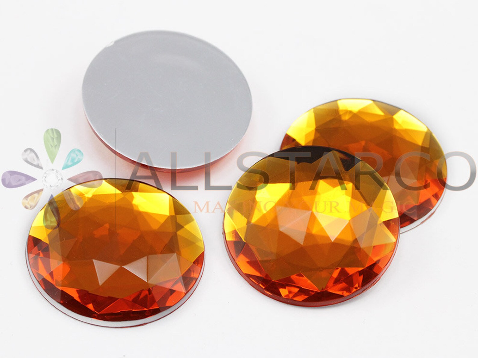 Large Orange Hyacinth Flat Back Round Acrylic Rhinestones Plastic ...