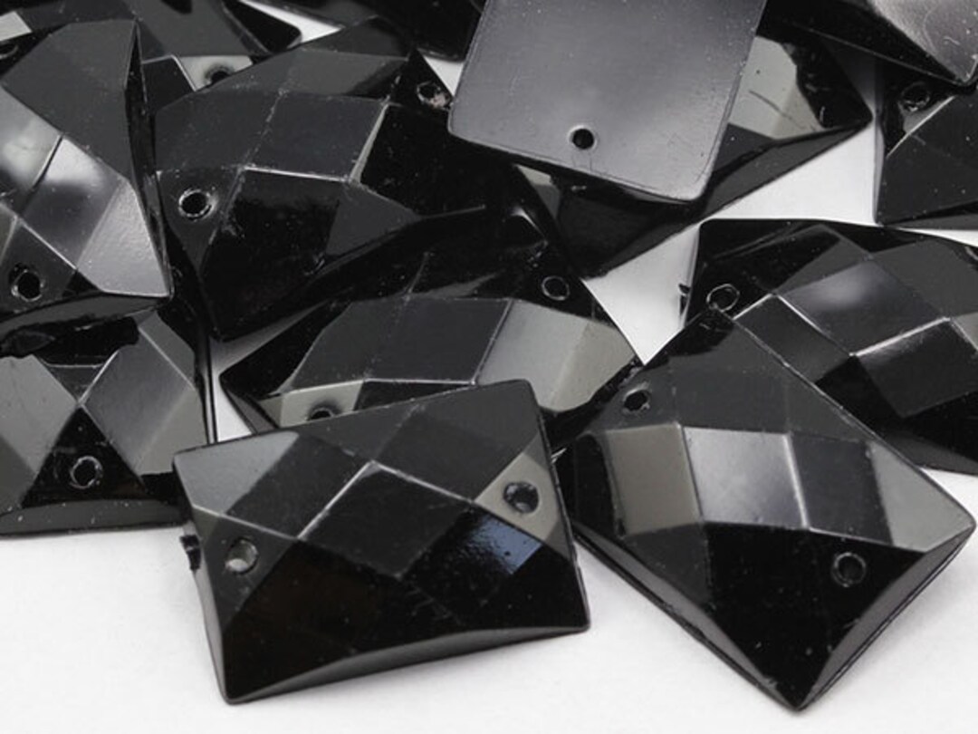 Jet Black Flat Back Rectangle Sew on Beads for Crafts Plastic Acrylic ...