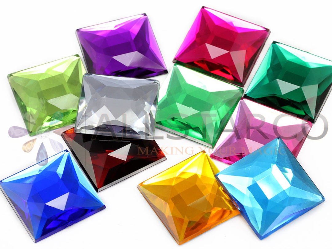 24mm 1" Flat Back Square Flat Back Acrylic Jewels Plastic Rhinestones ...