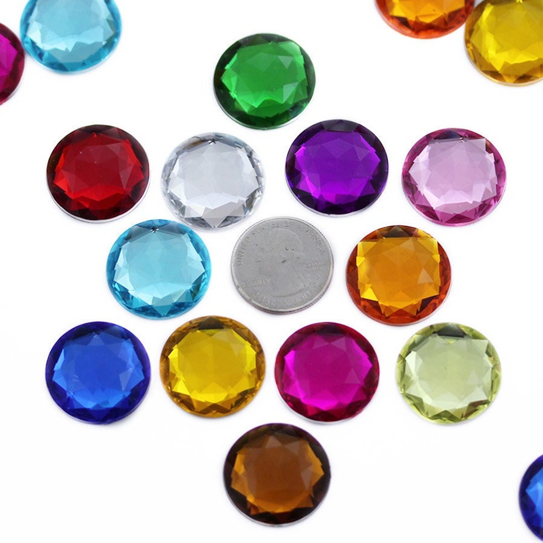 25mm Assorted Colors Round 1" Jewels Fake Gemstones Flat Back Round ...
