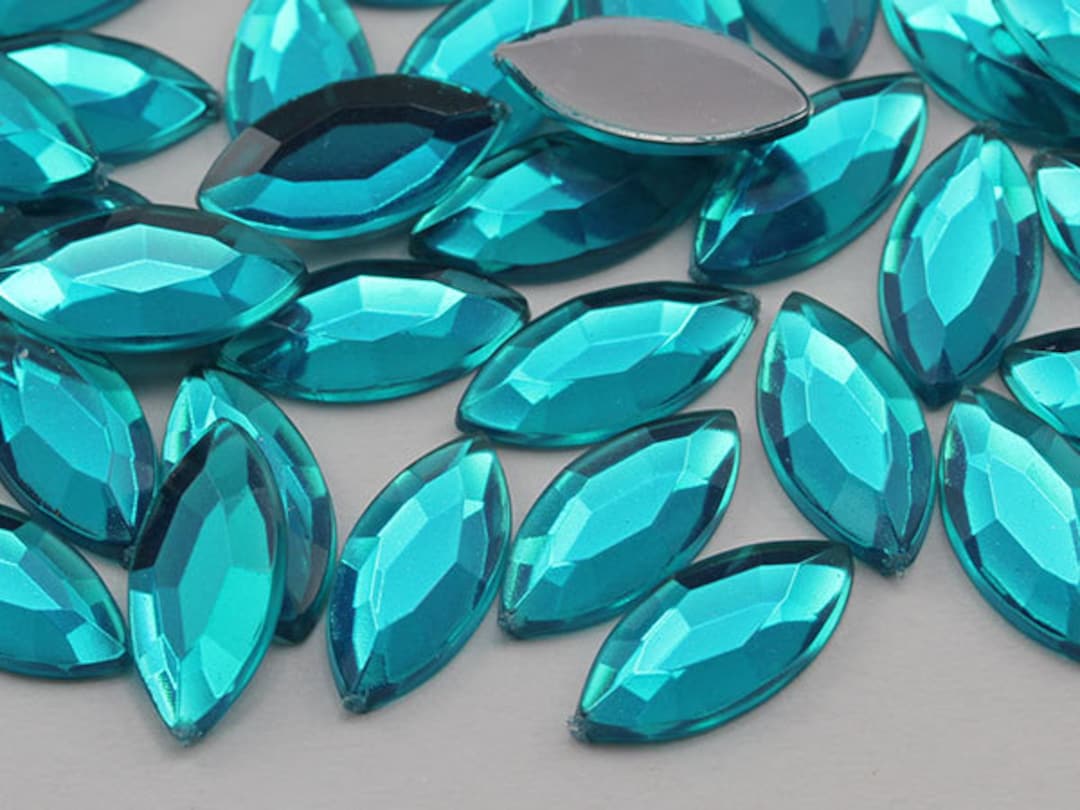 Blue Zircon Navette Aqua Flat Back Acrylic Rhinestones Marquise Crafts ...
