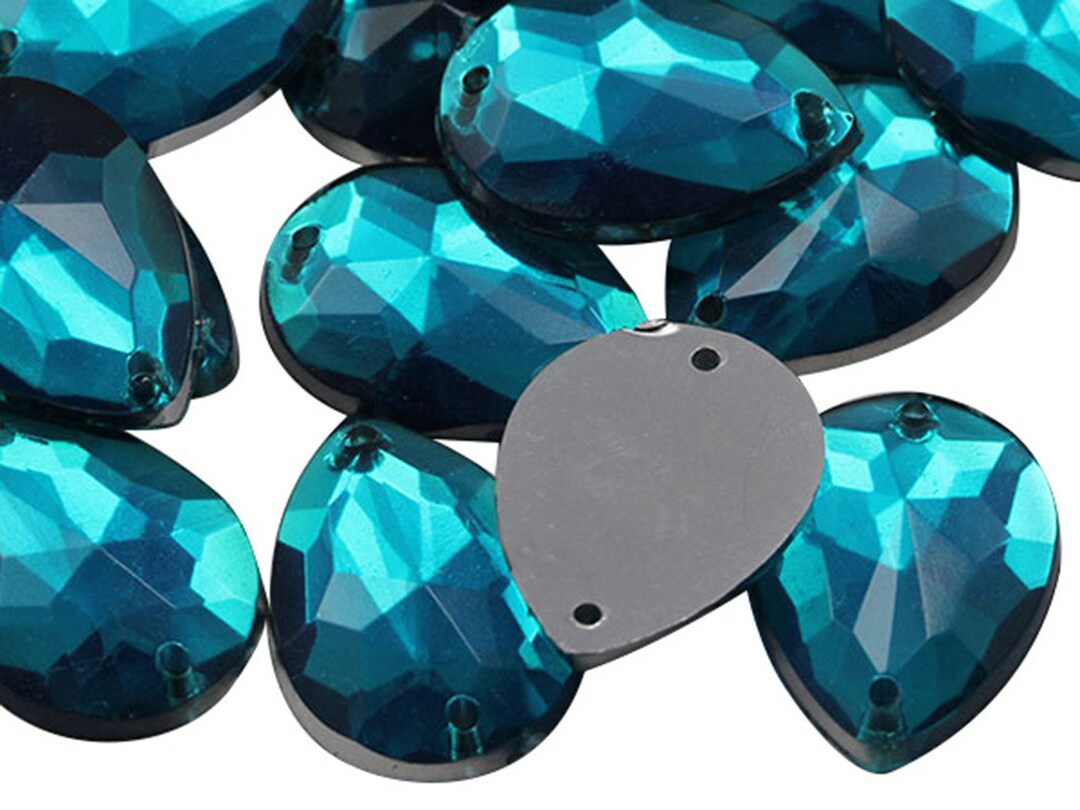 18x13mm Blue Aqua Flat Back Teardrop Sew on Beads for Crafts Plastic ...
