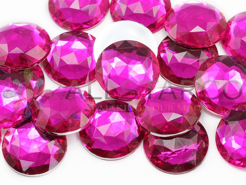 Extra Large Pink Fuchsia Flat Back Round Acrylic Rhinestones Plastic ...