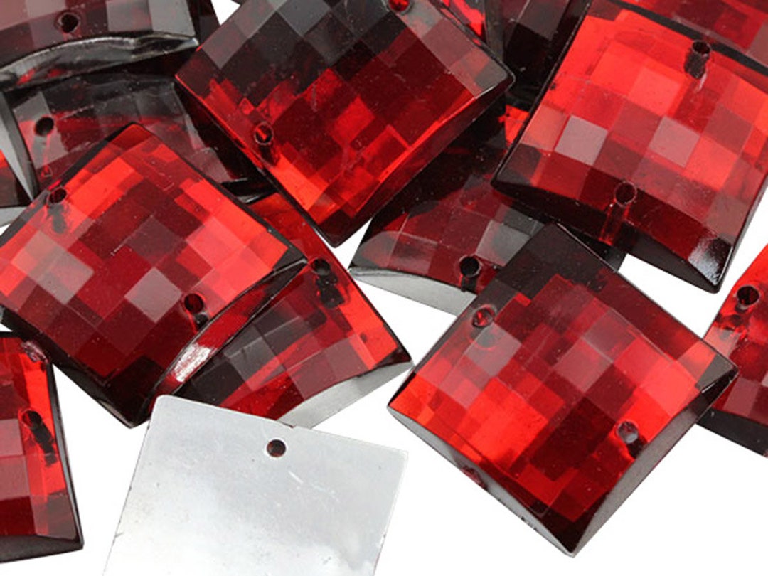 Red Ruby Flat Back Square Sew on Beads for Crafts Plastic Acrylic ...